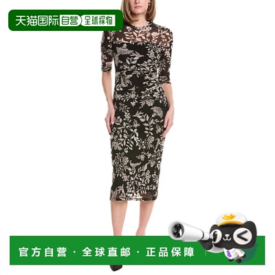 自营Anne Klein Side Ruched Mesh Midi Dress - black 美国奥莱