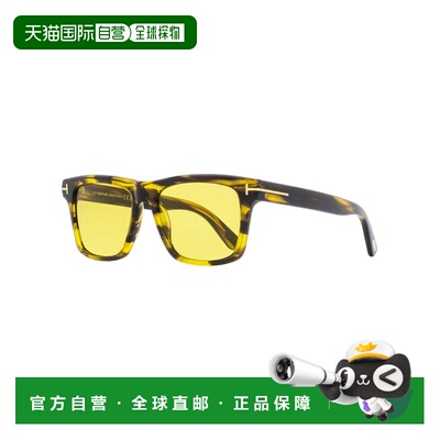 自营Tom Ford 男士矩形太阳镜 TF906 Buckley-02 55E 条纹棕色/琥
