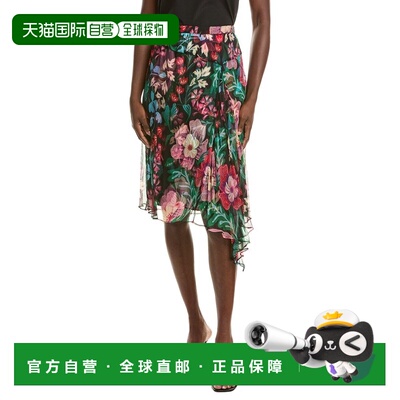 美国直邮自营johnny wasJohnny是Justinia不对称真丝中长裙-黑色