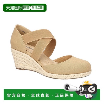 1h可退 【美国直邮】Easy Street|女士 Pari 一脚蹬帆布坡跟凉鞋