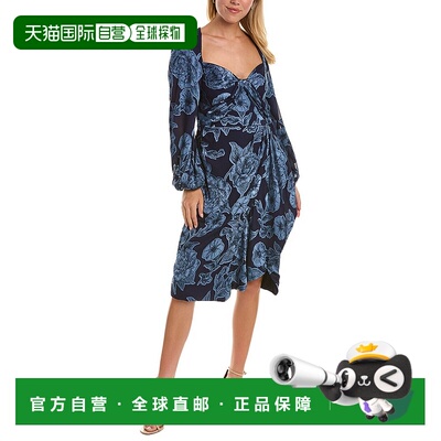 自营 Theia Joslyn Bishop 中长早秋新款连衣裙 海军蓝 美国奥莱