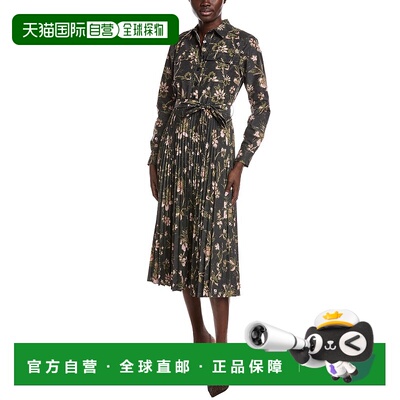 自营Derek Lam 10 Crosby Kenza褶皱迷笛连衣裙-黑色 美国奥莱直