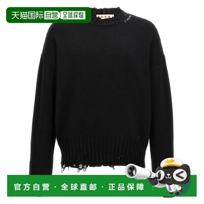 自营Marni Destroyed Effect Twisted Crewneck Sweater - black