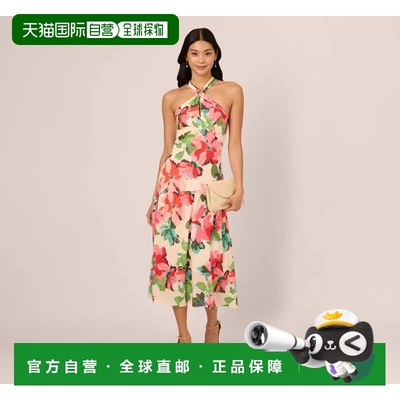 自营Women's Adrianna Papell Dress Beige Floral Keyhole Neck