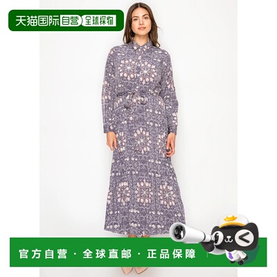 自营yal new yorkPurple Print Midi Dress with Pleated Skirt -