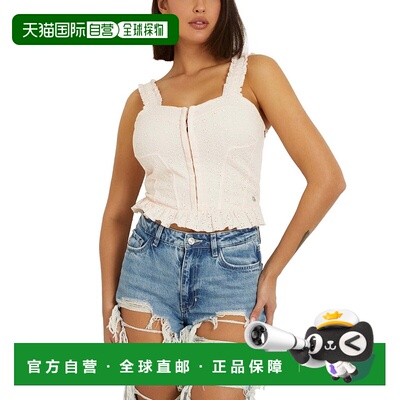 自营 Guess Sangallo Carmen小眼睛上衣女式粉红色荷叶边镶边甜心