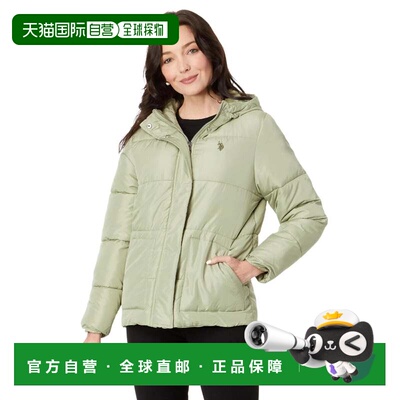 自营u.s. polo assn.美国Polo Assn. Puffer夹克女复古Sage人造毛