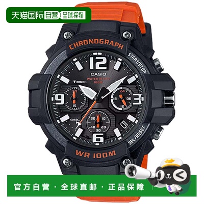 自营Casio Men’s Black Dial Chronograph Watch with Orange Re