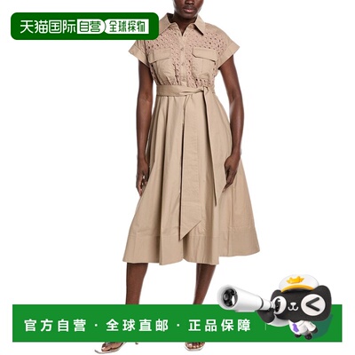 自营Gracia Eyelet Bodice Tie Waist Midi Dress - brown 美国奥
