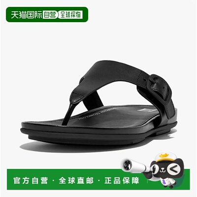 自营 FitFlop Gracie FT9-090女式凉鞋黑色皮革鞋头柱橡胶扣-黑色