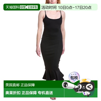 自营susana monaco String Trumpet Midi Dress - black 美国奥莱