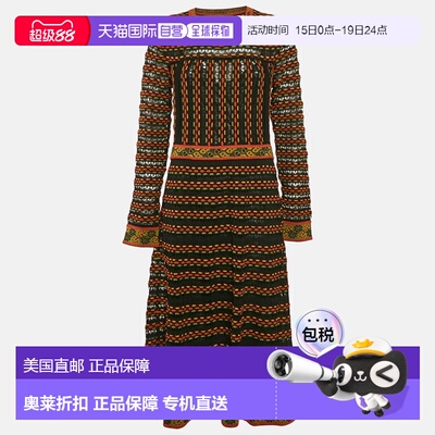 自营M Missoni Black/orange Pointelle Knit Long Sleeve Midi D