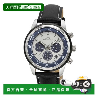 自营Porsamo Bleu男士Arthur真皮表带手表1091HARL-银色，黑色和