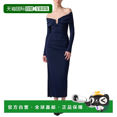 自营Carolina Herrera Off Shoulder Ruched Midi Dress - blue