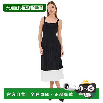 自营 Staud Women's Ellison Sleeveless Dress, Black/Ivory - b