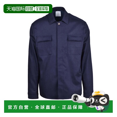 自营eleventyWool Cashmere Shirt - Blue - black 美国奥莱直发