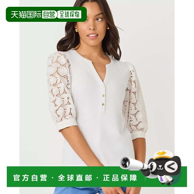 自营lilly pulitzerRonson Eyelet Knit Top - resort white 美国