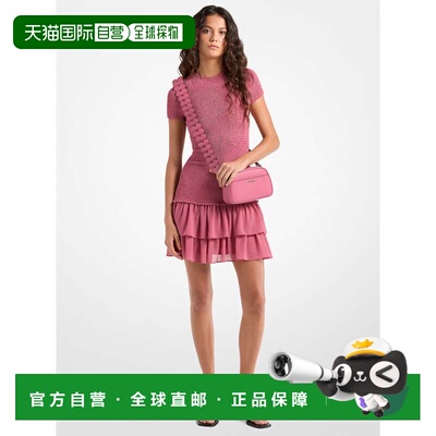 自营michael korsSmocked Georgette Ruffle Mini Dress - rosewo