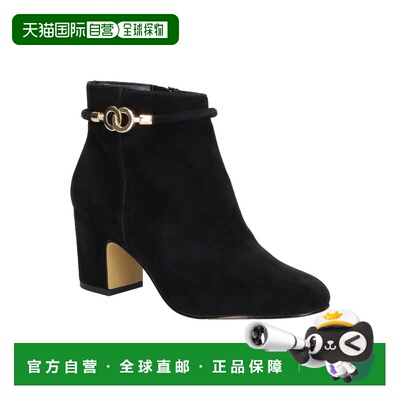 自营Bella Vita Diaz靴子s W黑色绒面革粗跟及踝短靴JZZ1171-黑色