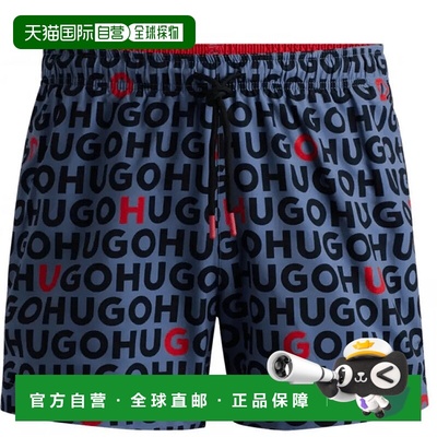 自营 hugo bossHugo 男式 Tortuga 全身徽标泳裤，巴西莓蓝 - aca