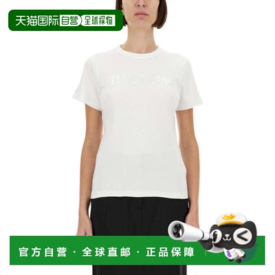 自营helmut lang修身白色t恤衫，搭配精致的商标装饰-白色 美国奥
