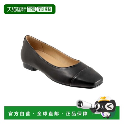 自营Trotters Harbor T2457-001平底女士黑色皮革帽鞋头ZOGG3922-