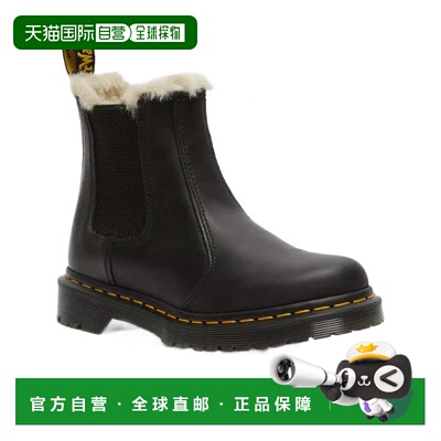 自营dr. martens2976 Leonore黑色皮革毛皮靴-黑色 美国奥莱直发