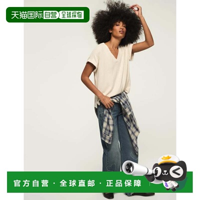 自营lucky brandLucky品牌女云Dolman v领t恤-中号浅米色 美国奥