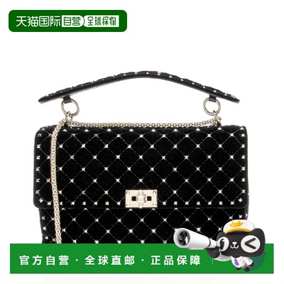 自营Valentino Velvet Rockstud Spike Up Shoulder Bag - black