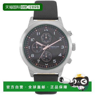 自营Kenneth Cole Men's 47mm Quartz Watch - black 美国奥莱直
