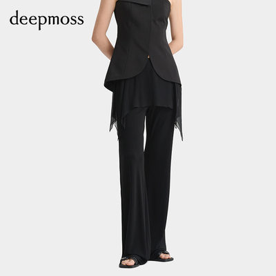 deepmoss柔纱拼接腰头微喇长裤