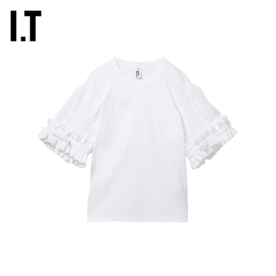 IT noir kei ninomiya女装短袖上衣新款木耳边袖口宽松T恤T010XQ