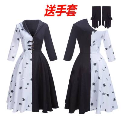 电影101忠狗cos黑白魔女库伊拉 ·德维尔cosplay连衣裙舞台表演服
