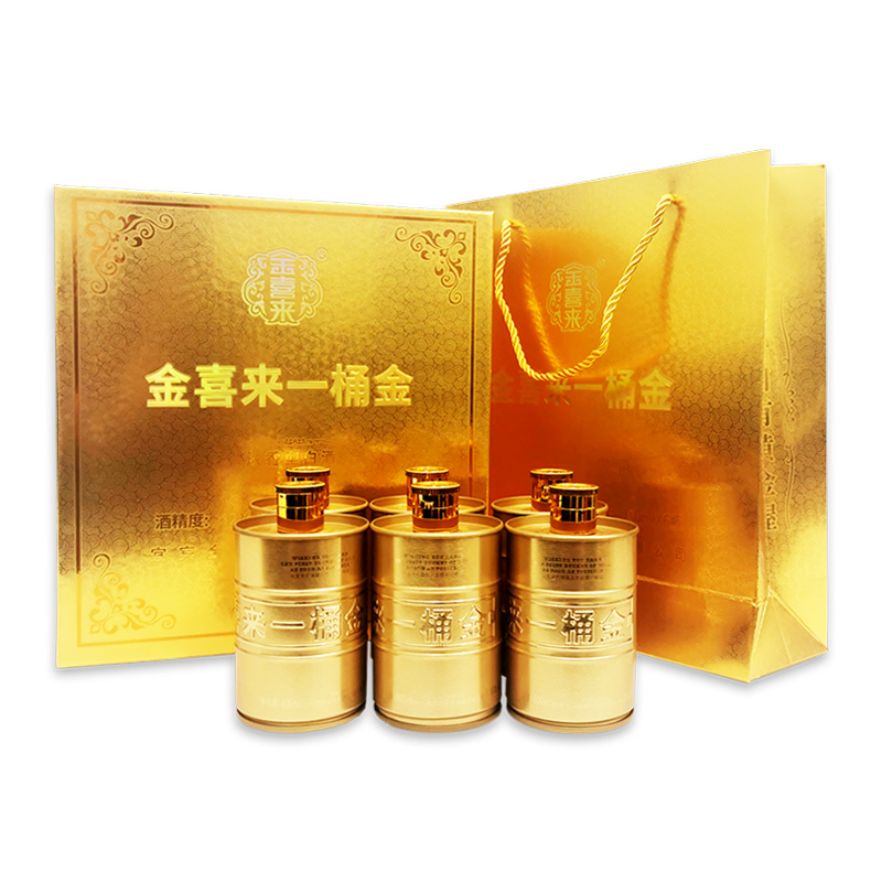 礼盒金喜来白酒纯粮浓香一桶金小酒42度100ml*6瓶装整箱送礼_虎窝淘