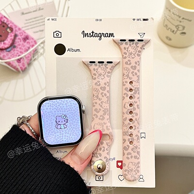 豹纹爱心猫咪适用iwatchs10小蛮腰9苹果手表表带硅胶Applewatch11