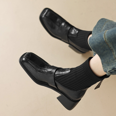 Dale法式复古百搭方头短靴大码