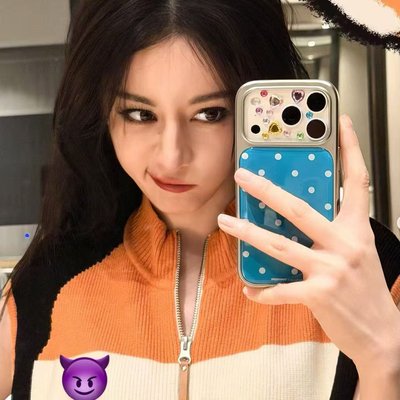 kaia 迪丽热巴同款显白蓝波点适用苹果17promax手机壳iphone16pro新款17女14pro创意15pro全包滴胶防摔手机套