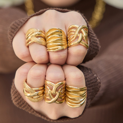 跨境几何线条镂空戒指饰品不锈钢