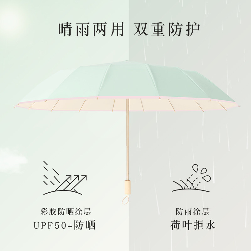撞色16骨太阳伞防晒防紫外线女彩胶简约纯色晴雨两用高级感遮阳伞