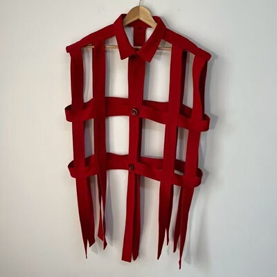 双红色潮牌时装设计师川久大码男装保玲秀款个性前卫先锋造型衬衫