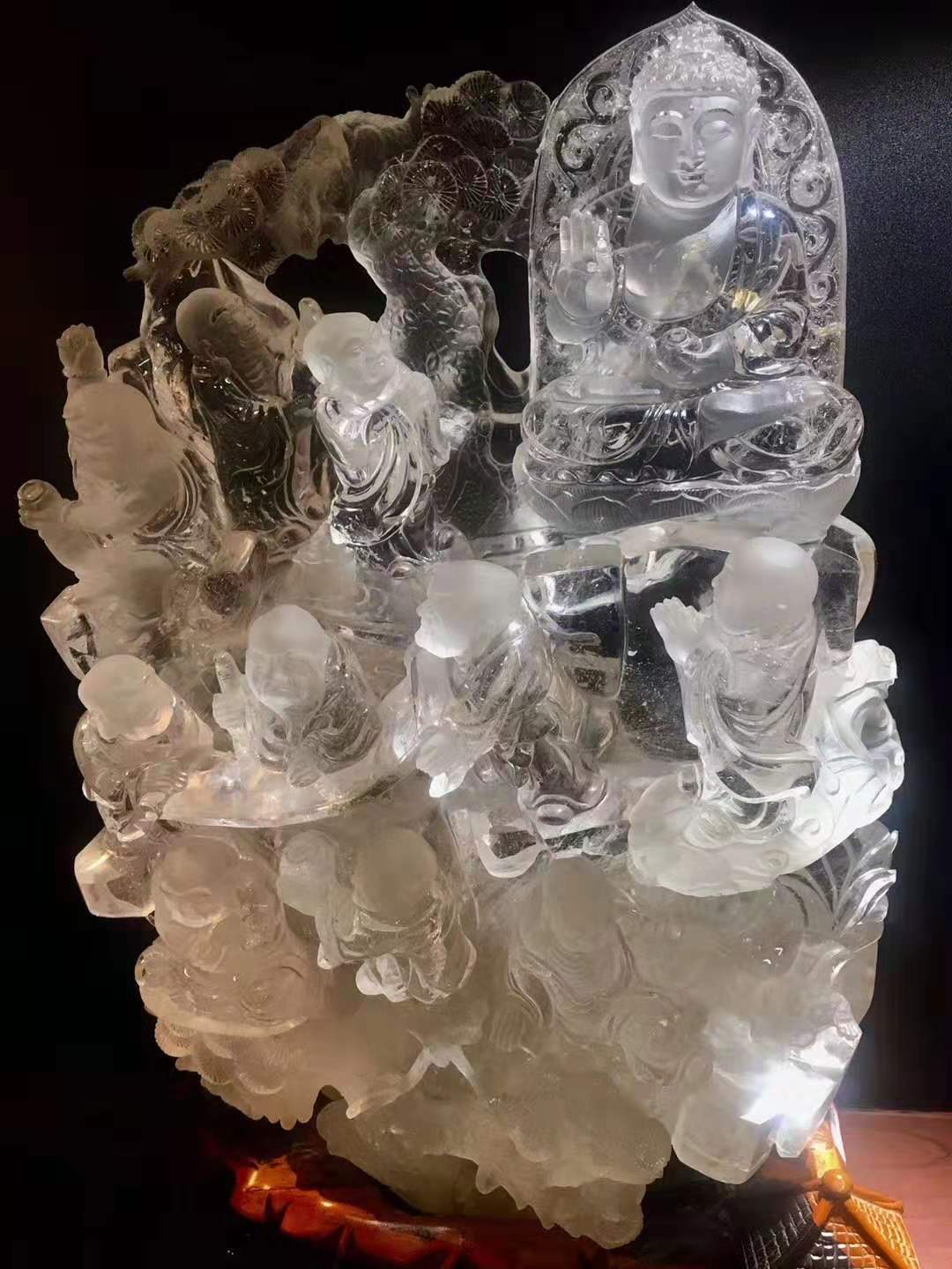 天然白水晶雕件 家居风水摆件 佛家万佛雕像 纯手工雕刻 灵山法会