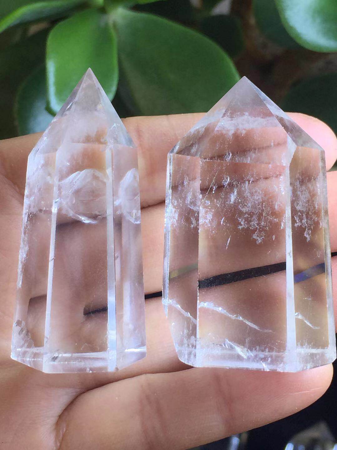 天然白水晶单尖六棱柱原矿单晶体打磨抛光有棉絮冰裂供佛风水摆件