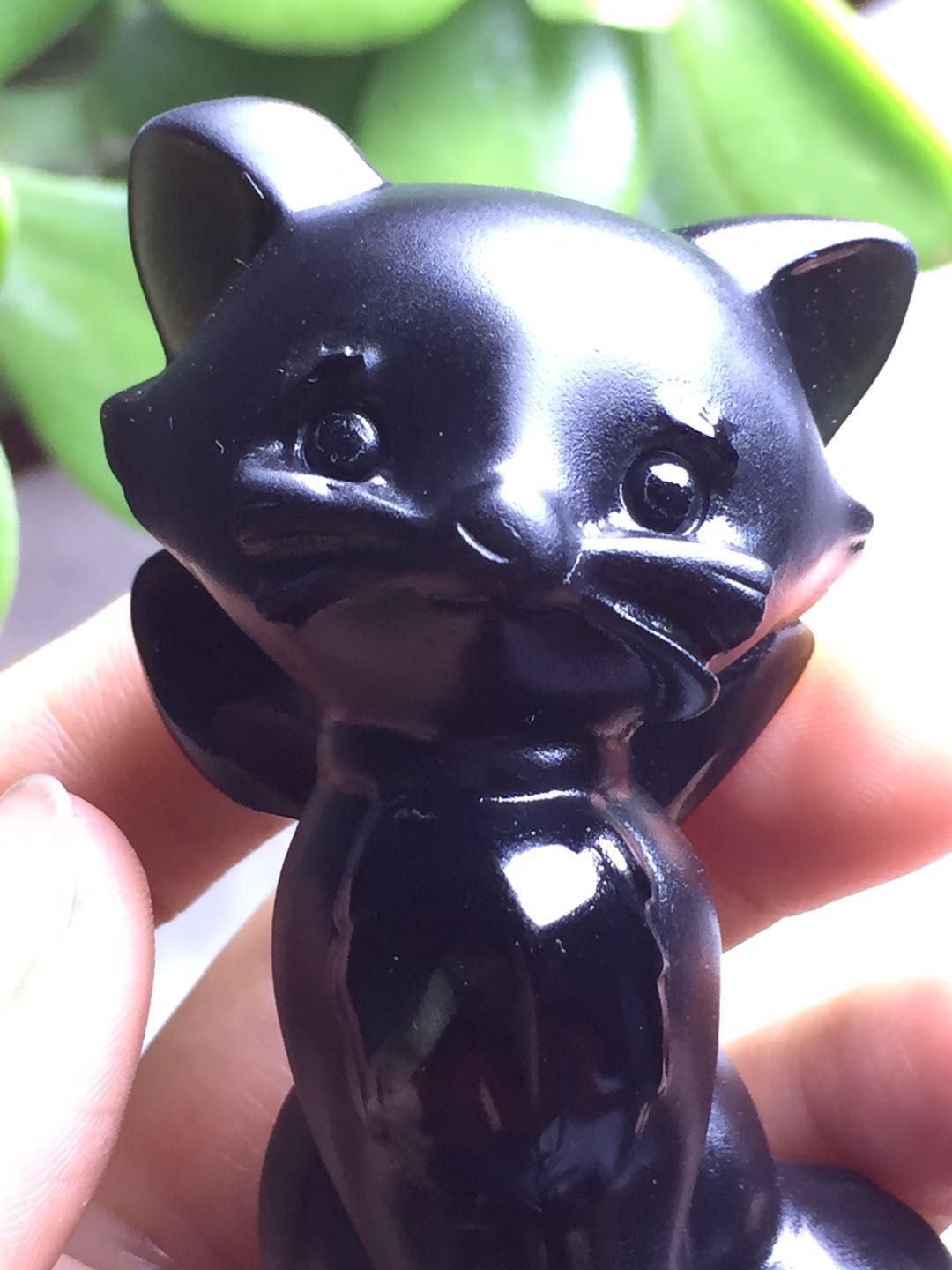 泉洛珠宝天然黑曜石蝴蝶猫雕刻件 手把件 家居饰品水晶雕件蝴蝶猫