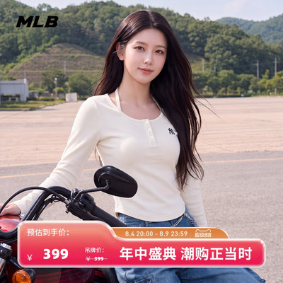 MLB女款修身挂脖亨利领长袖T恤