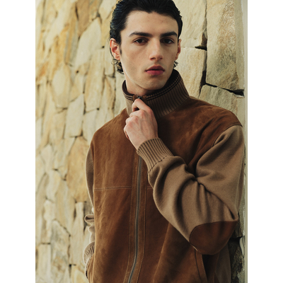 Manifold｜尼日利亚进口超细绒面混种羊皮复古拼接擦色拉链毛衣