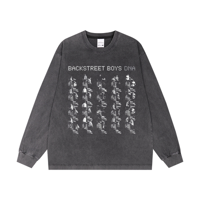 喷印摇滚后街男孩BACKSTREET BOYS印花长袖T恤宽松重磅纯棉复古