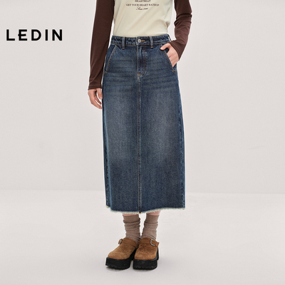 【商场同款】乐町水洗牛仔长裙秋季新款遮肉A字半身裙C2HFF3509