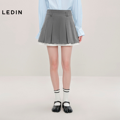 【商场同款】乐町拼接设计百褶裙秋季新款学院风A字短裙C1GEF3411