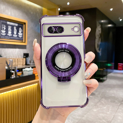 适用谷歌Pixel8手机壳新款电镀防摔软壳Googlepixel8Pro高端创意磁吸支架Pixel8A超薄奢华简约全包透明保护套