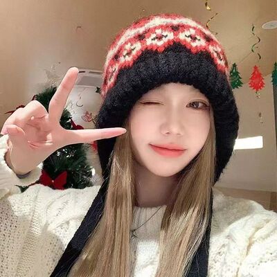 Striped Spliced Knitted Brimless Hat Ethnic Retro Style Wool